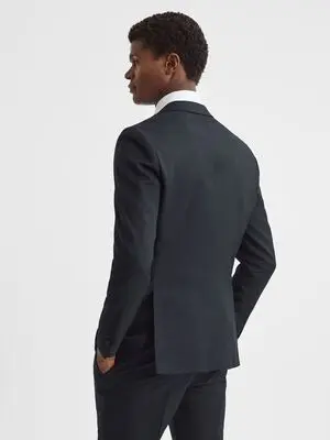 REISS Deal Modern Fit Satin Lapel Double Breasted Jacquard Blazer