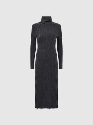REISS Cady Knitted Roll Neck Midi Dress
