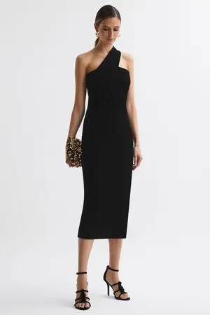 REISS Abbey Velvet One-shoulder Midi Dress
