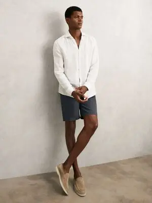 REISS Wicketairforce Regular Length Cotton Chino Shorts With Stretch - Blue