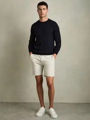 REISS Wicketairforce Regular Length Cotton Chino Shorts With Stretch - Chalk