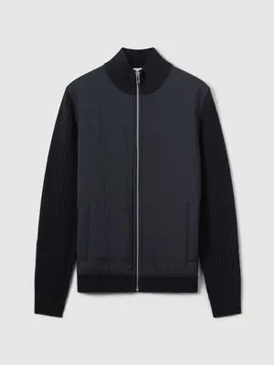REISS Zip-through Hybrid Jacket - Navy