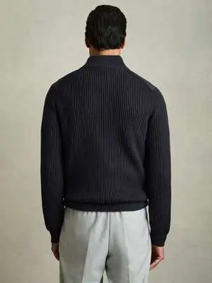 REISS Zip-through Hybrid Jacket - Navy