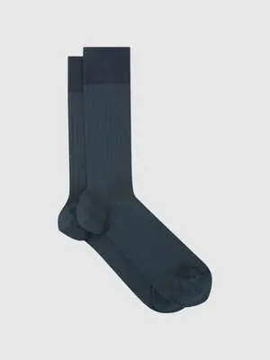 REISS Fela Cotton-blend Ribbed Socks - Airforce Blue