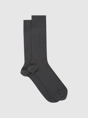 REISS Fela Cotton-blend Ribbed Socks - Grey