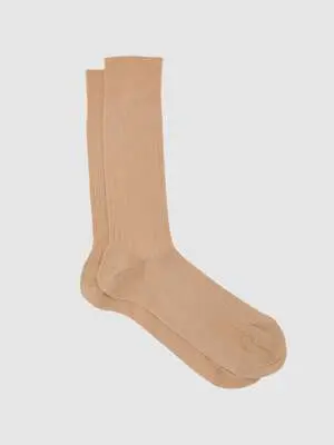 REISS Fela Cotton-Blend Ribbed Socks Sand