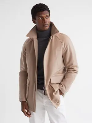 REISS Mandarin Zip Through Cashmere Coat