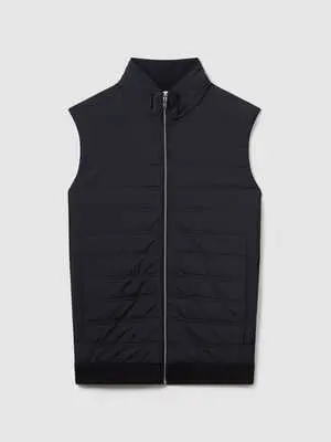 REISS William Hybrid Quilt And Knit Zip-through Gilet - Navy