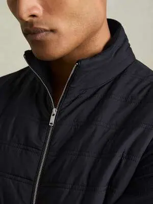 REISS William Hybrid Quilt And Knit Zip-through Gilet - Navy