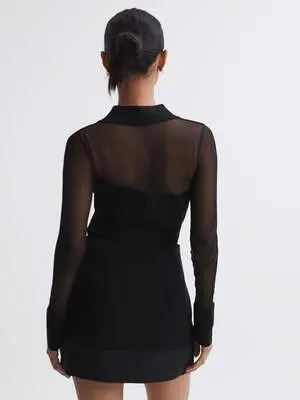 REISS Nelly Sheer Knitted Button-through Top