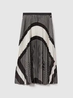 REISS Gabi Printed Pleated Midi Skirt