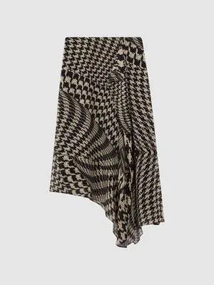 REISS Oksana Dogtooth Asymmetric Midi Skirt