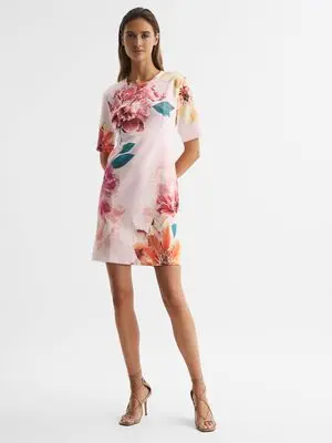 REISS Floral Printed Mini Shift Dress