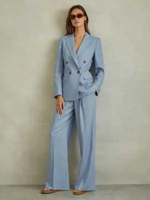 REISS June Wide Leg Trousers With Tencel™ Fibers - Blue