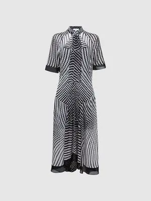 REISS Anaya Check Midi Dress With Removable Neck Tie