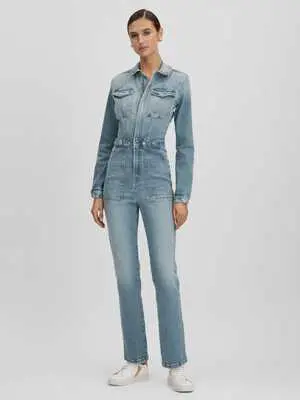 Good American Denim Long Sleeve Jumpsuit - Blue