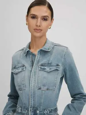 Good American Denim Long Sleeve Jumpsuit