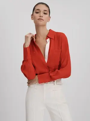 REISS Rose Contrast Trim Button-through Shirt