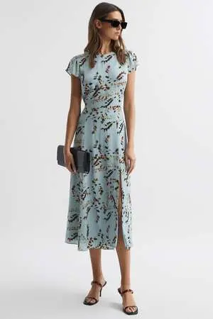 Reiss Livia Floral Cut-Out Back Midi Dress In Sage - 36% Off | Editorialist