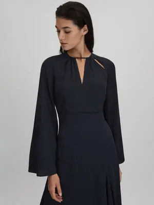 REISS Andra Flute Sleeve Midi Dress
