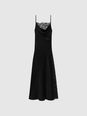 Anna Quan Satin Lace Cowl Neck Maxi Dress