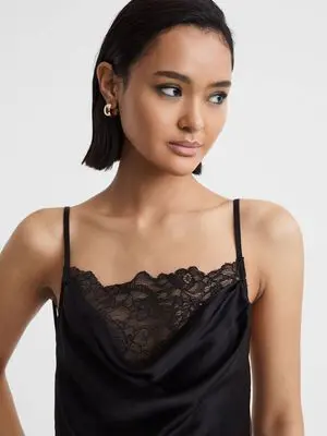 Anna Quan Satin Lace Cowl Neck Maxi Dress