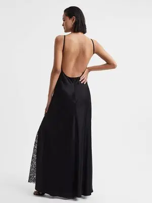 Anna Quan Satin Lace Cowl Neck Maxi Dress
