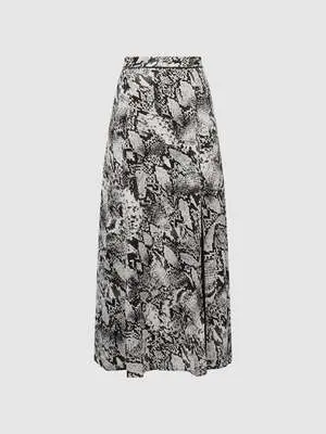 REISS Katia Printed Slip Midi Skirt