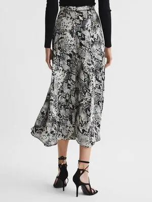 REISS Katia Printed Slip Midi Skirt