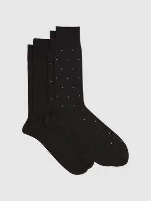 REISS Reiss Graham Cotton-Blend Socks - Two Pack Black