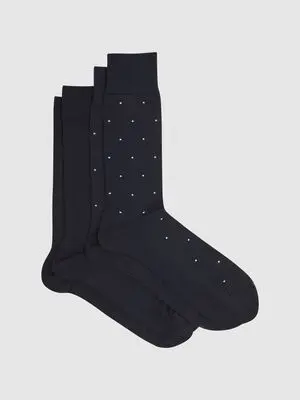 REISS Reiss Graham Cotton-Blend Socks - Two Pack Navy