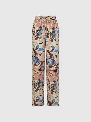 REISS Liv Floral Printed Wide Leg Trousers