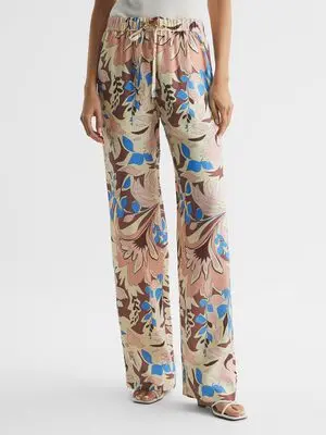 REISS Liv Floral Printed Wide Leg Trousers