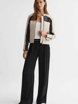 REISS Adelaide Leather Collarless Quilted Jacket