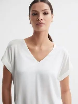 REISS Natalia Silk-front T-shirt