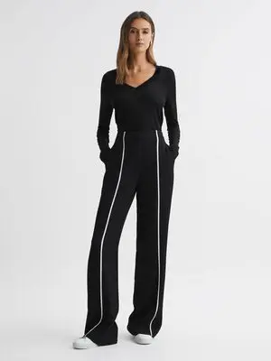 REISS Brady Jersey V-neck Top - Black