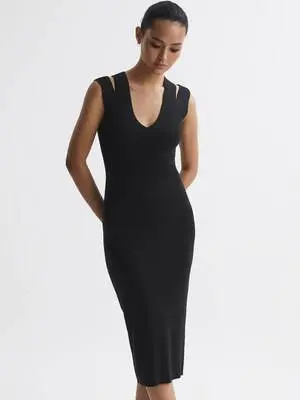 REISS Kara Knitted Midi Dress - Black