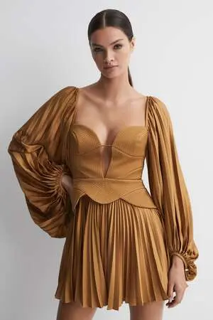 Acler Atholton Peplum Pleated Mini Dress In Gold - 44% Off | Editorialist
