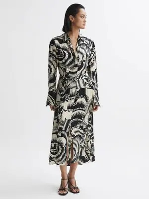 REISS Tilly Printed Long Sleeve Midi Dress