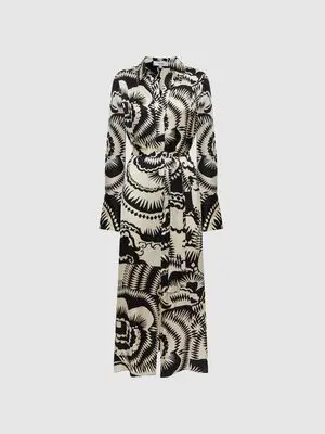 REISS Tilly Printed Long Sleeve Midi Dress