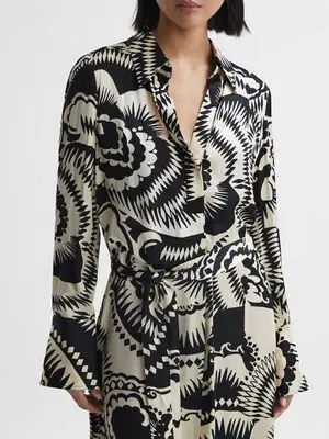 REISS Tilly Printed Long Sleeve Midi Dress