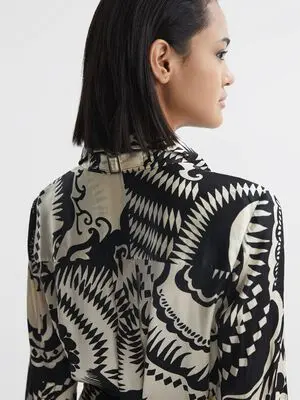 REISS Tilly Printed Long Sleeve Midi Dress