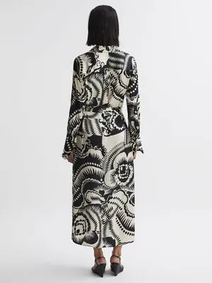 REISS Tilly Printed Long Sleeve Midi Dress