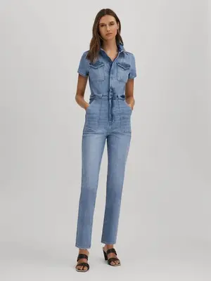 Good American Fit For Success Denim Jumpsuit - Mid Blue