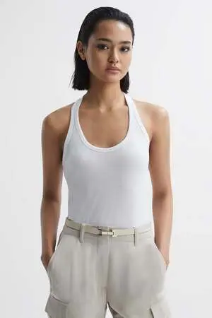 REISS Molly Cotton Halter Neck Vest - White