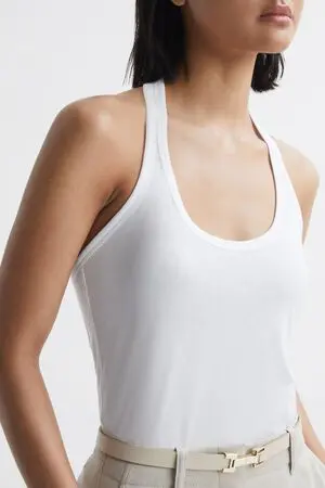 REISS Molly Cotton Halter Neck Vest - White
