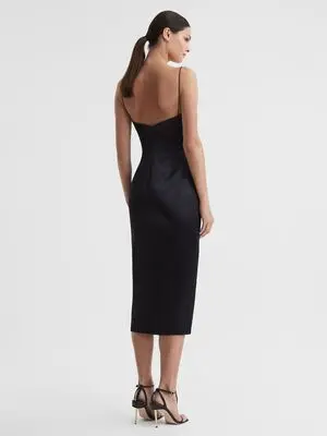 Rachel Gilbert Satin Fitted Midi Dress