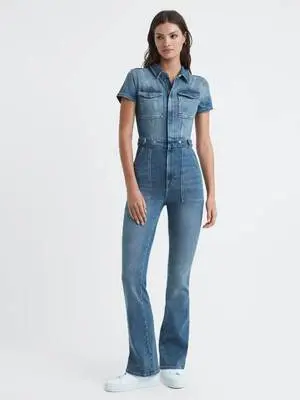 Good American Fit For Success Bootcut Denim Jumpsuit