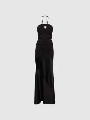 REISS Thalia Fitted Plunge Neck Satin Maxi Dress