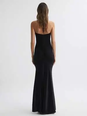 REISS Thalia Fitted Plunge Neck Satin Maxi Dress